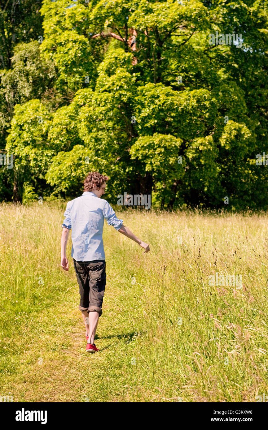 Young man walking in nature, Sweden, Europe Stock Photo - Alamy