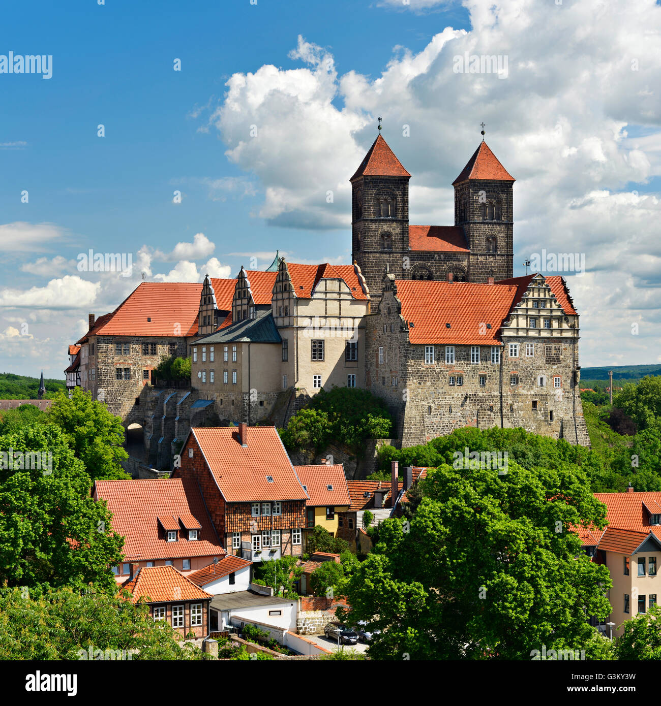 Schlossberg with abbey church of St. Servatius and castle above ...