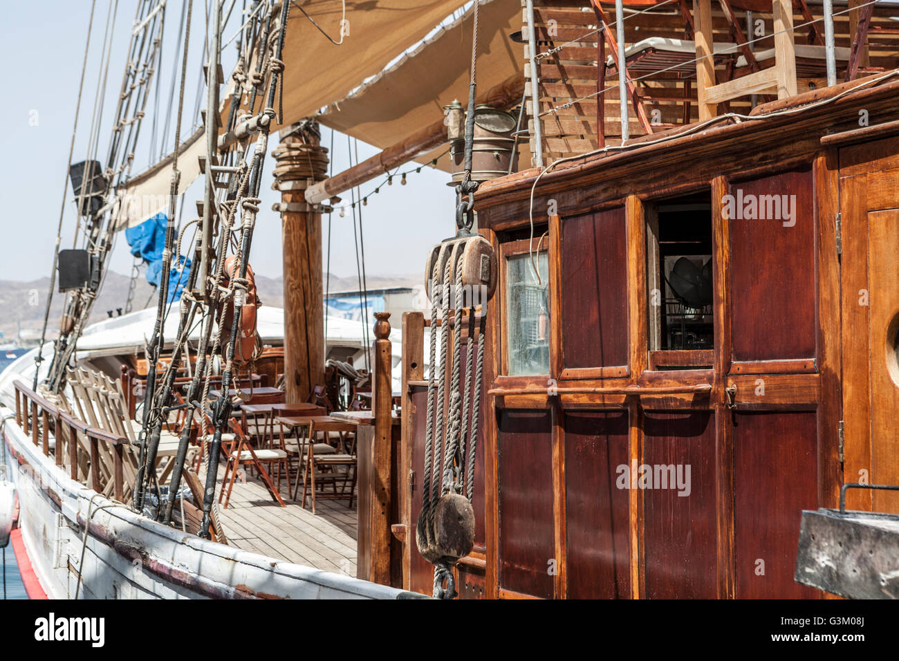 Old vintage looking wood ship on water Stock Photo - Alamy