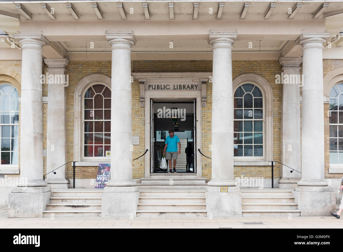 The public library building with columns at the entrance Winchester UK ...