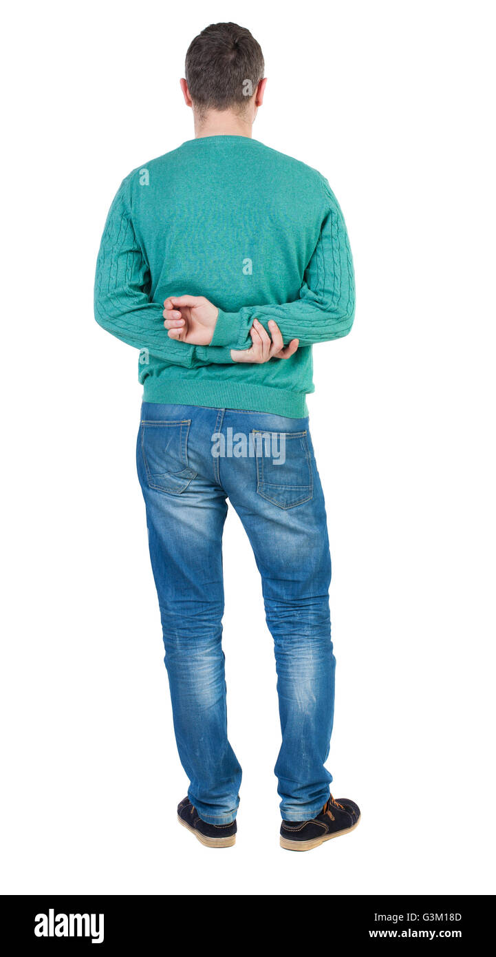 Back view of man in jeans. Standing young guy. Rear view people ...