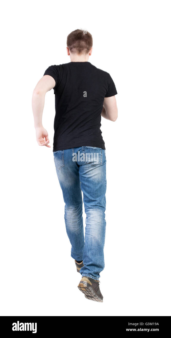 Back view of running man. Walking guy in motion. Rear view people ...