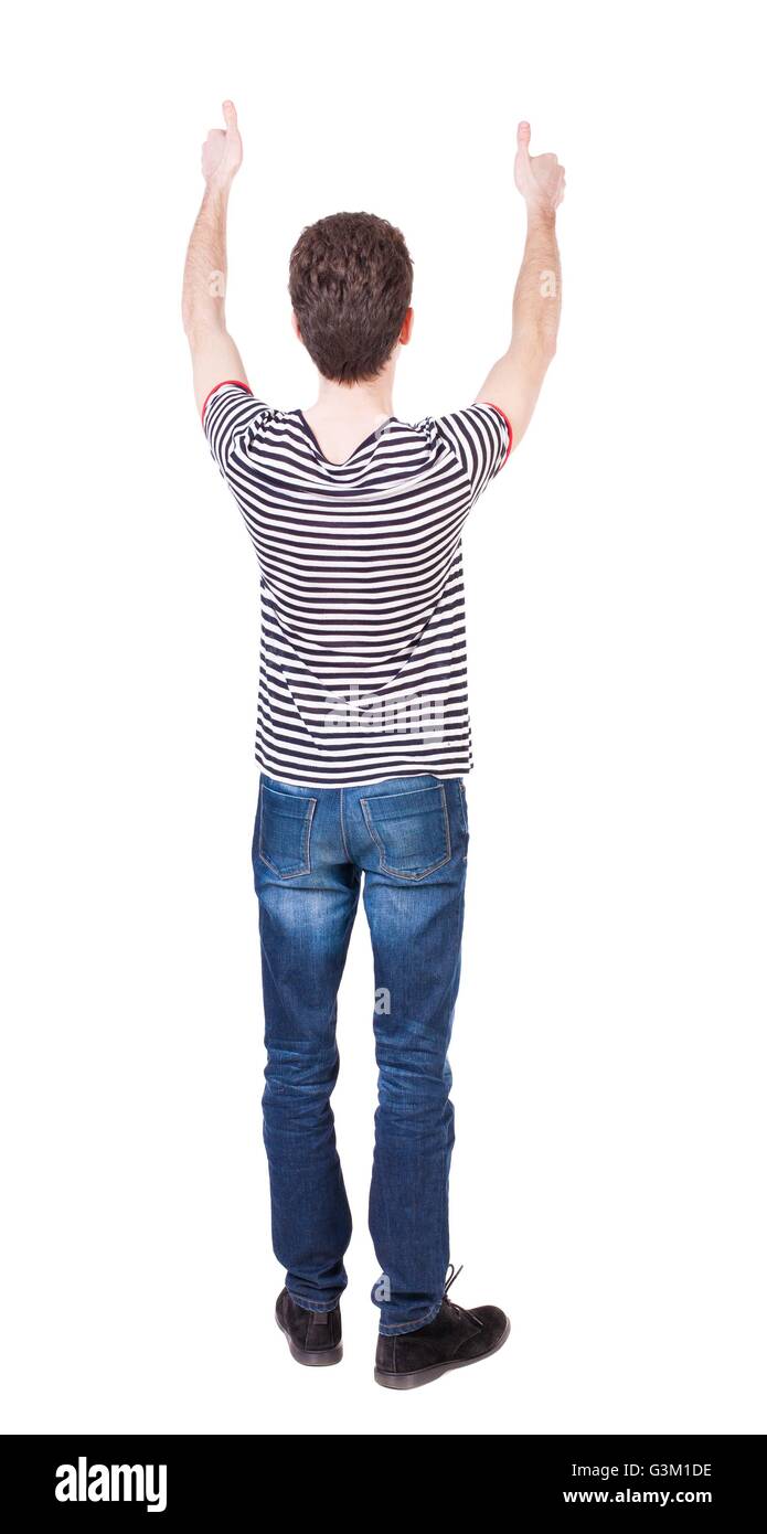 Back view of man thumbs up. Rear view people collection. backside view ...