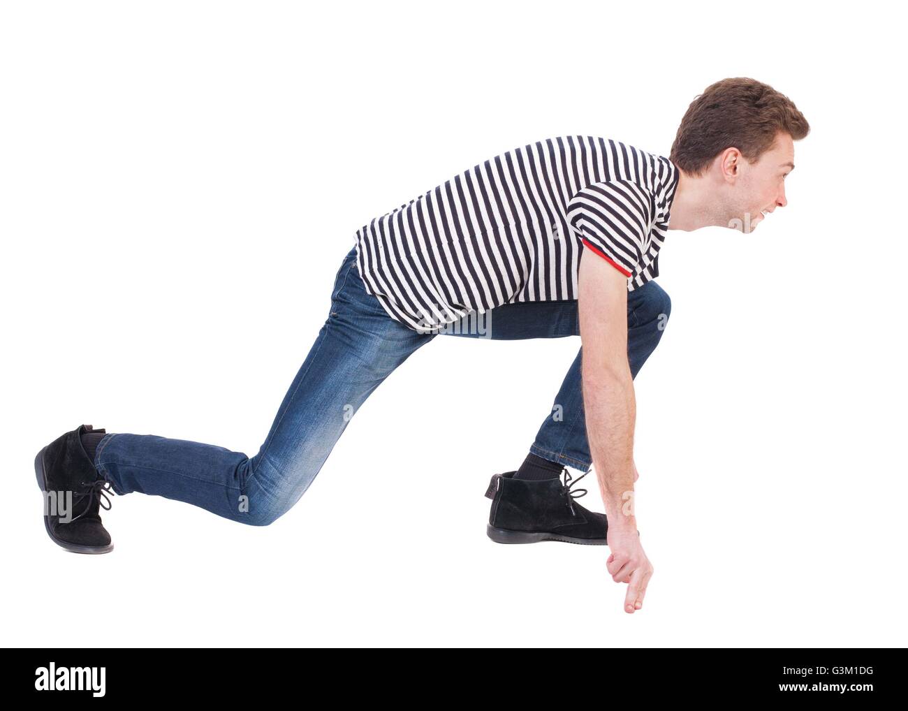 side view man start position. Rear view people collection. backside ...