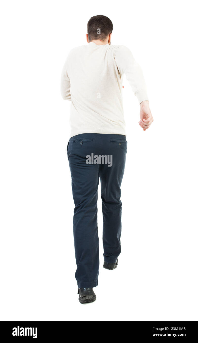 Back view of running man. Walking guy in motion. Rear view people ...