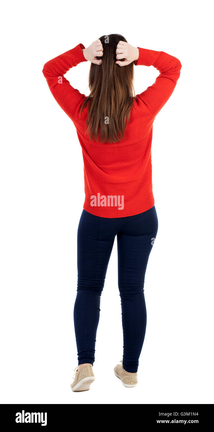 Back view of shocked woman. upset young girl. Rear view people ...