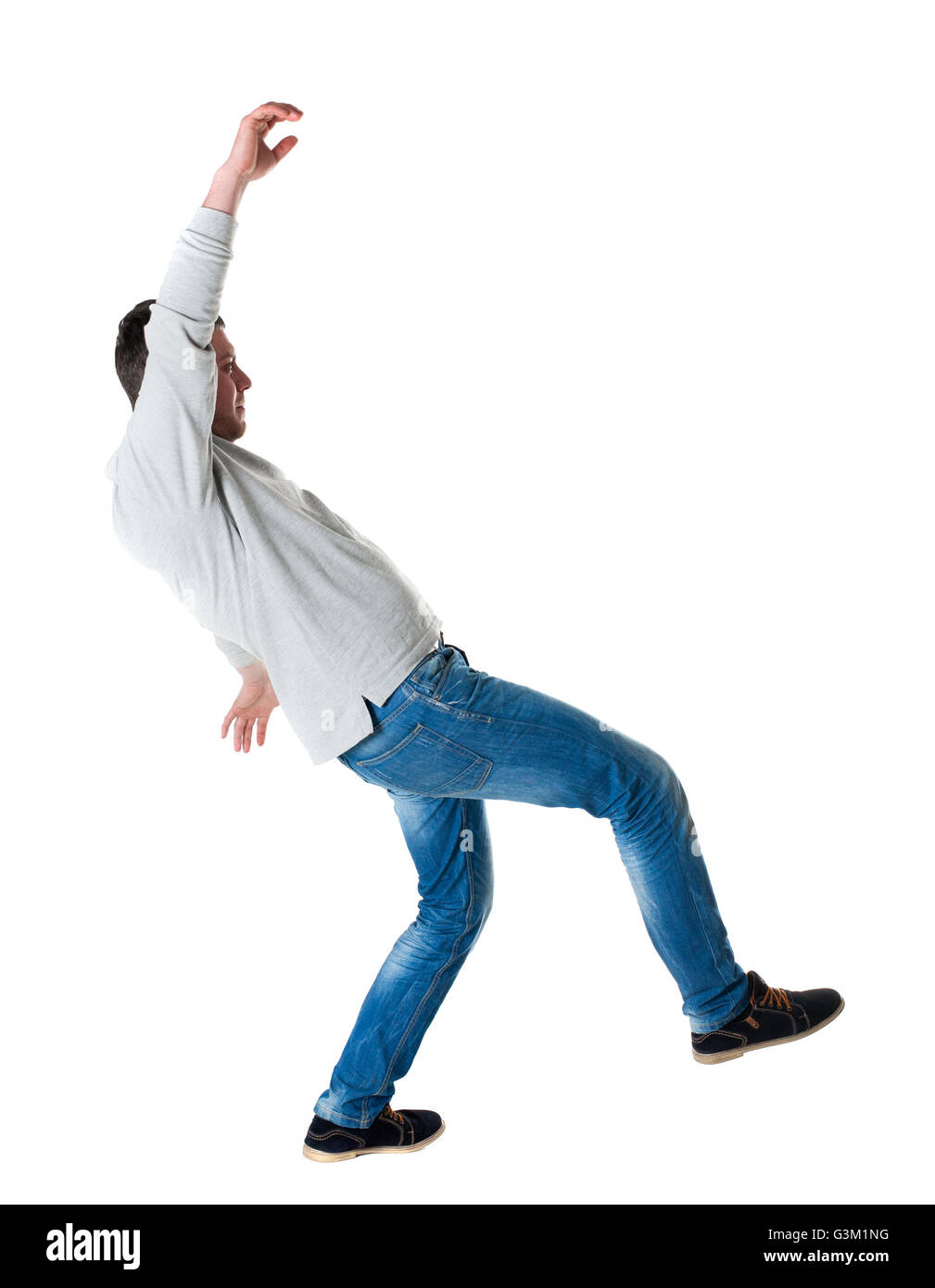 Back view man Balances waving his arms. Rear view people collection ...