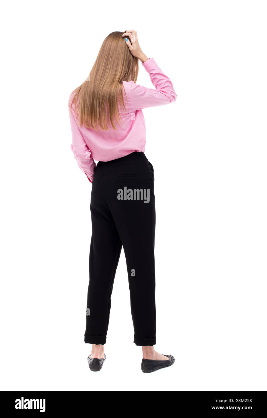 Back view of shocked woman. upset young girl. Rear view people ...