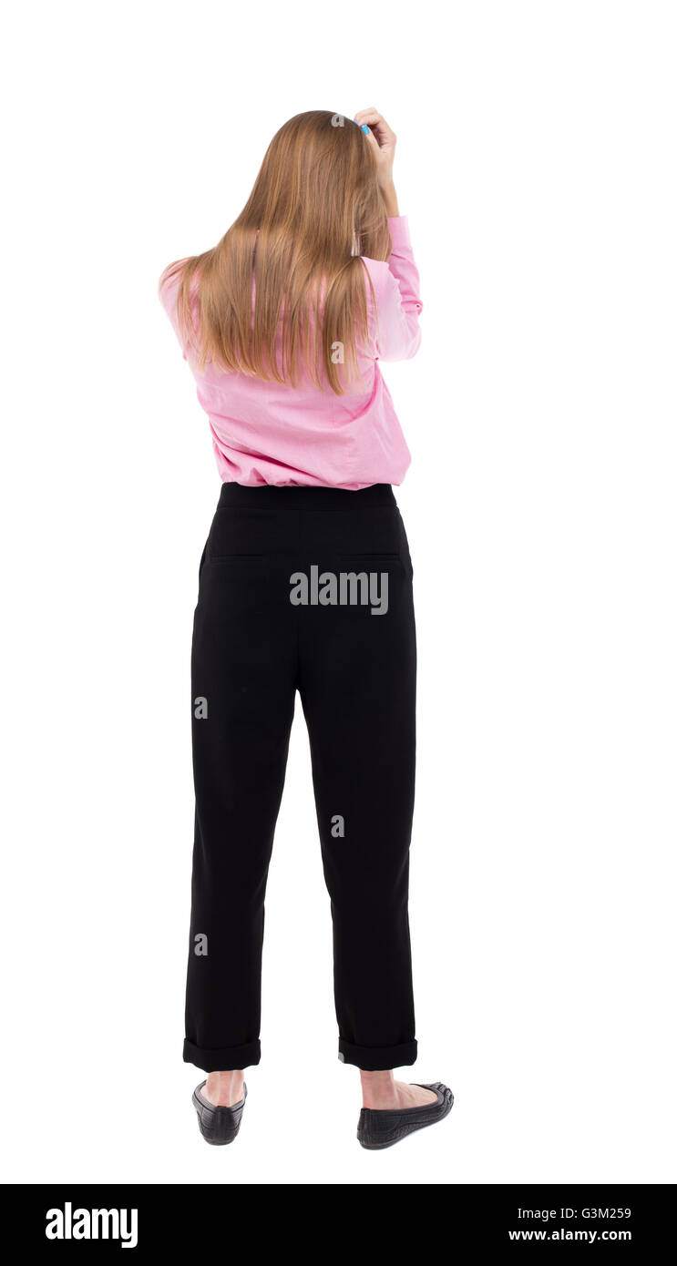 Back view of shocked woman. upset young girl. Rear view people ...