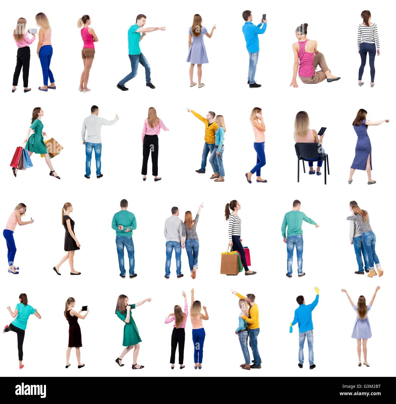 Collection " Back view people ". Rear view people set. backside view of ...