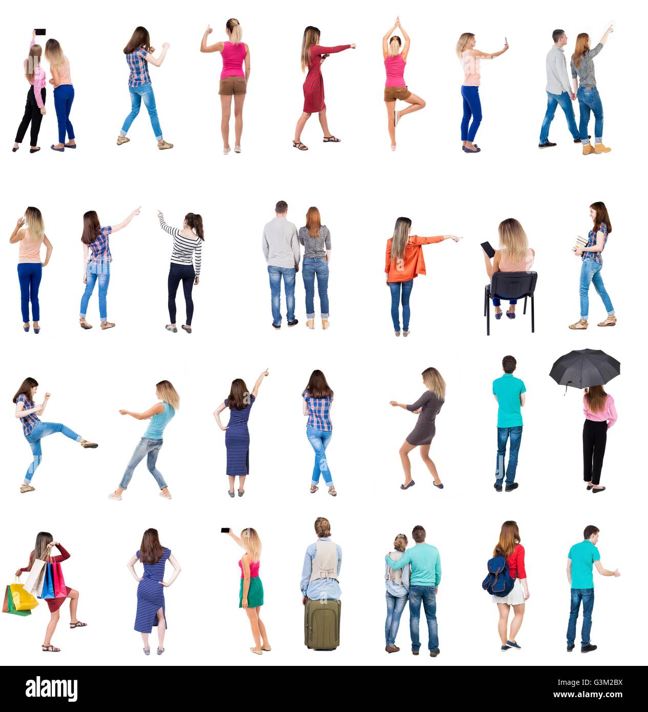 Collection " Back view people ". Rear view people set. backside view of ...