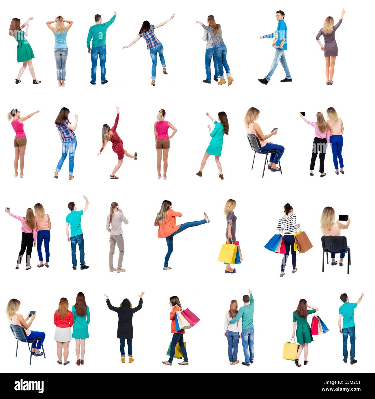 Collection " Back view people ". Rear view people set. backside view of ...