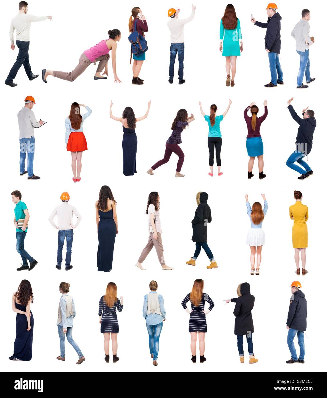 Collection " Back view people ". Rear view people set. backside view of ...