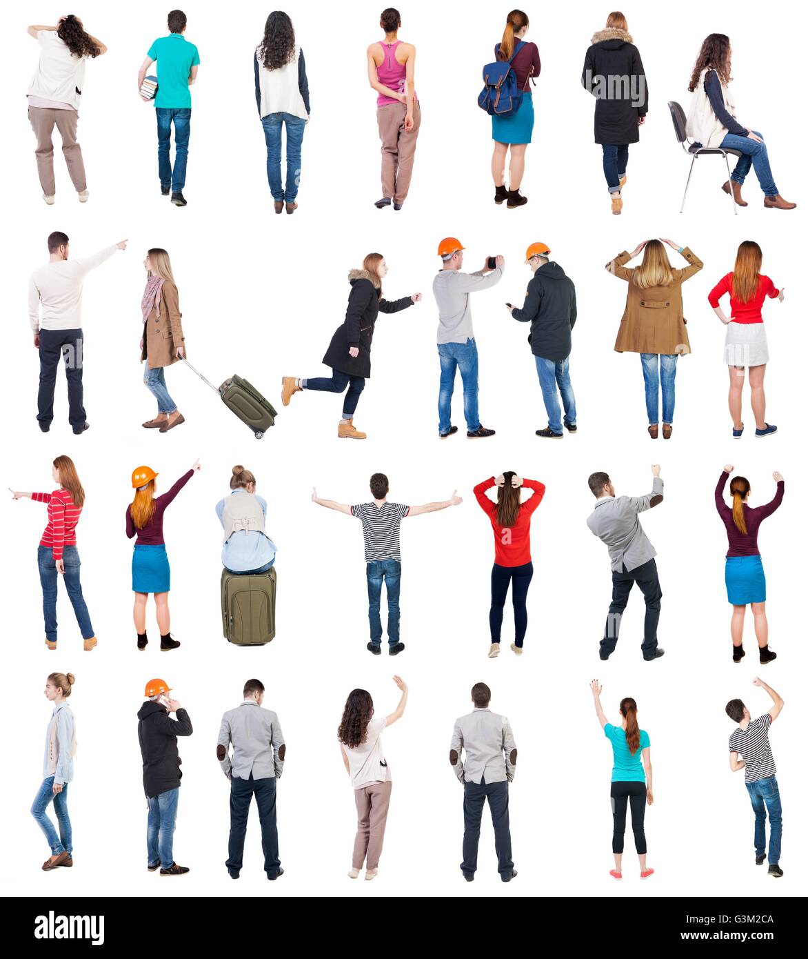 Collection " Back view people ". Rear view people set. backside view of ...