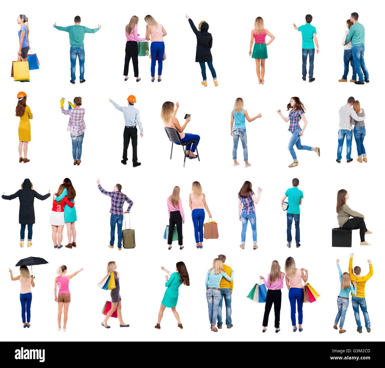 Collection " Back view people ". Rear view people set. backside view of ...