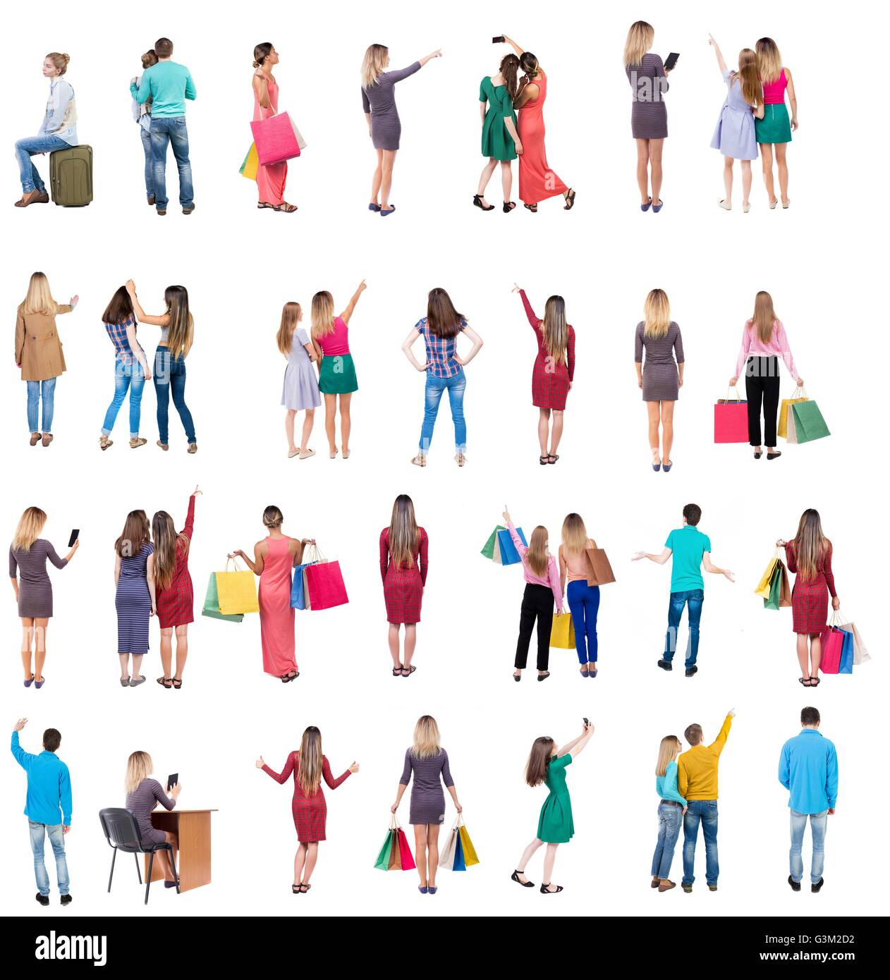 Collection " Back view people ". Rear view people set. backside view of ...