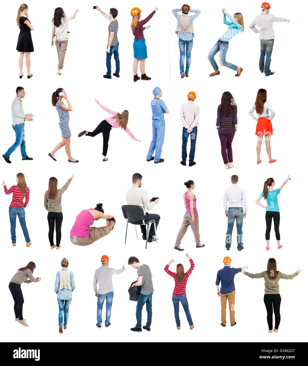 Collection " Back view people ". Rear view people set. backside view of ...