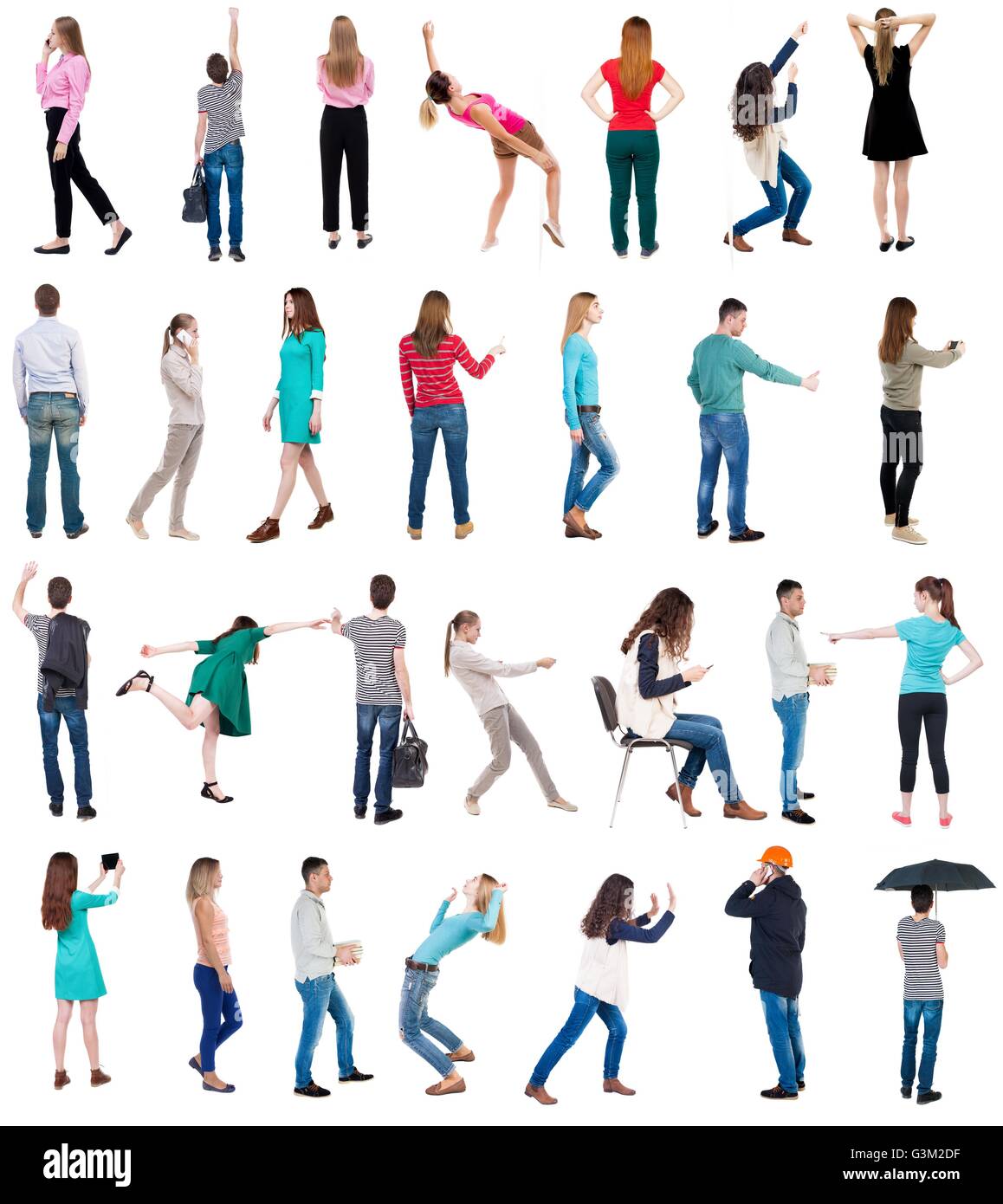 Collection " Back view people ". Rear view people set. backside view of ...