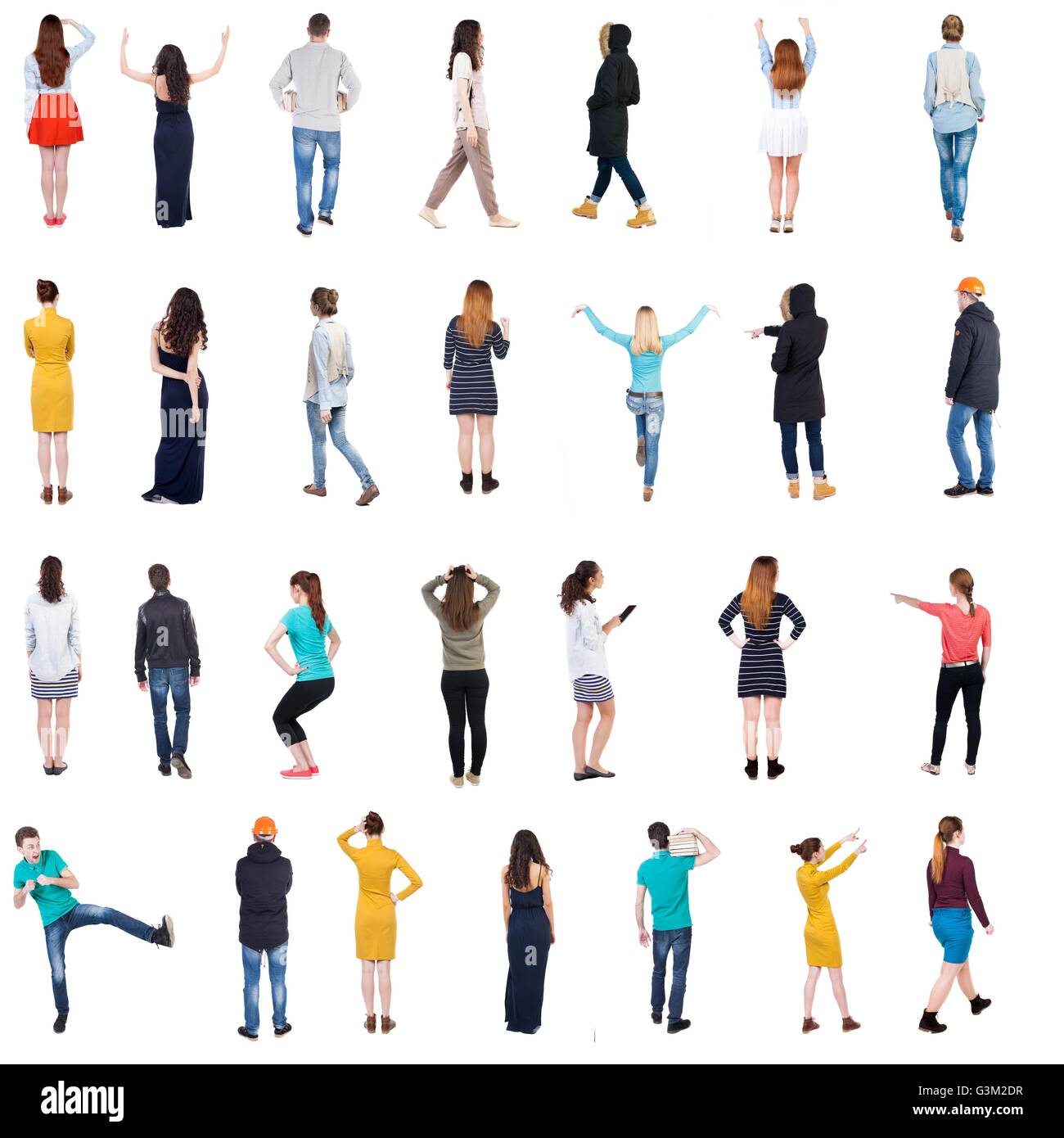 Collection " Back view people ". Rear view people set. backside view of ...