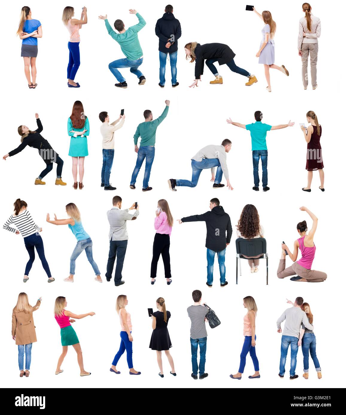 Collection " Back view people ". Rear view people set. backside view of ...