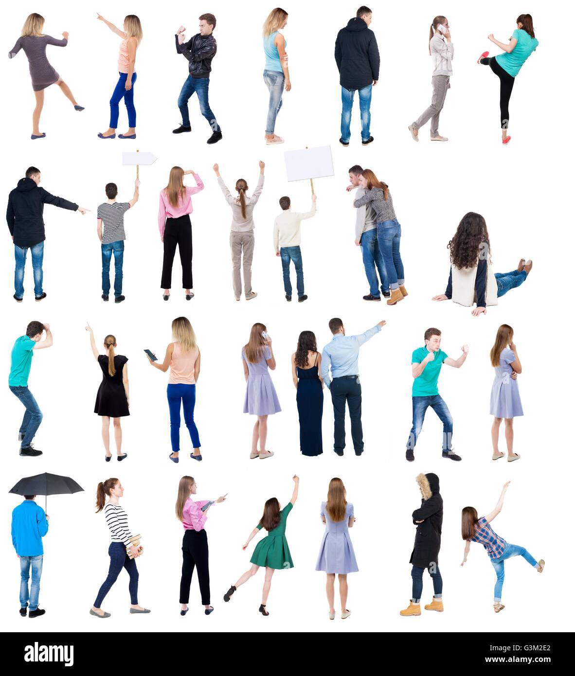 Collection " Back view people ". Rear view people set. backside view of ...