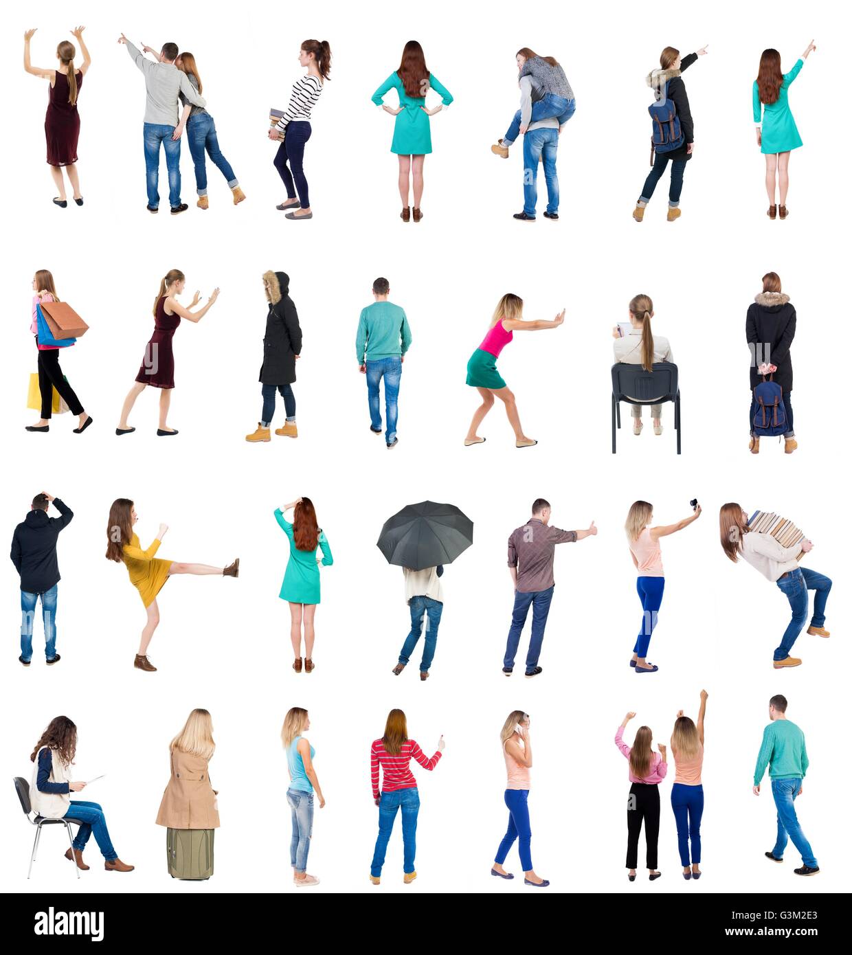 Collection " Back view people ". Rear view people set. backside view of ...