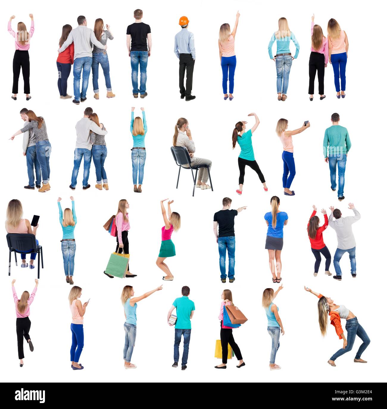 Collection " Back view people ". Rear view people set. backside view of ...