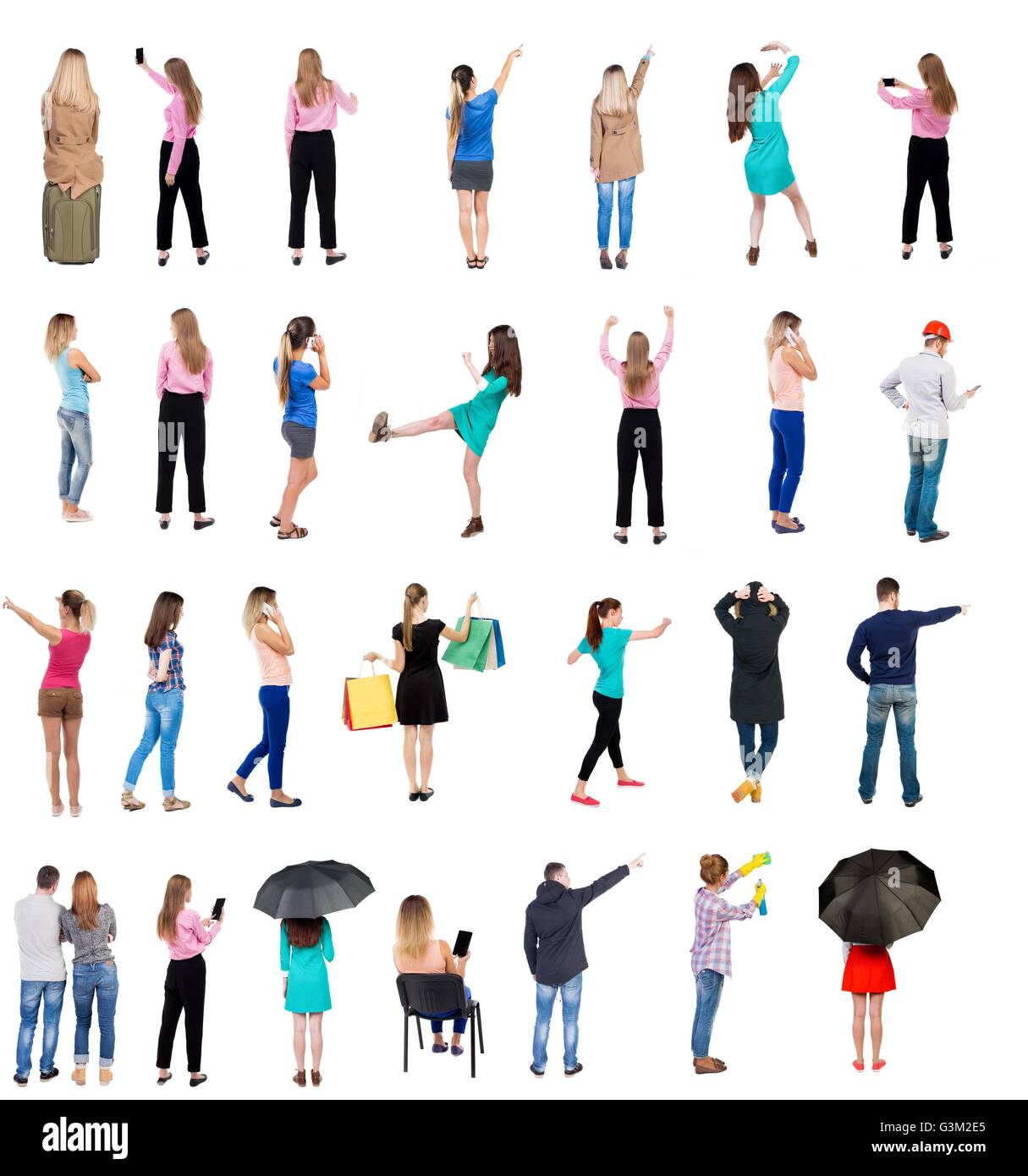 Collection " Back view people ". Rear view people set. backside view of ...