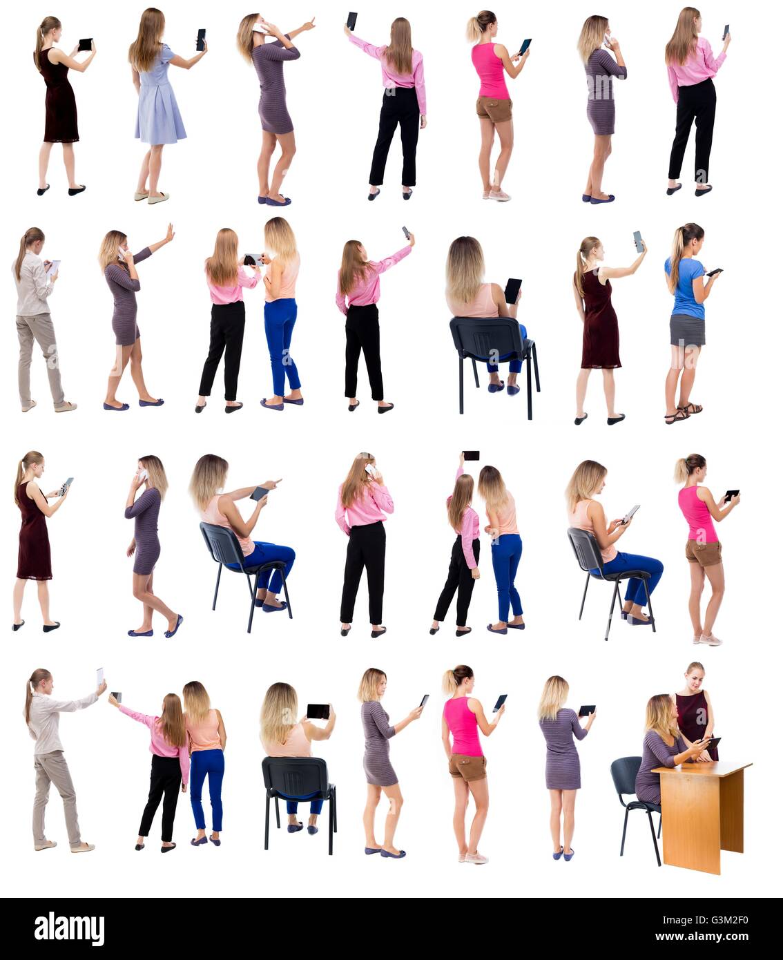 Collection " Back view people use smartphones and tablets. ". Rear view ...