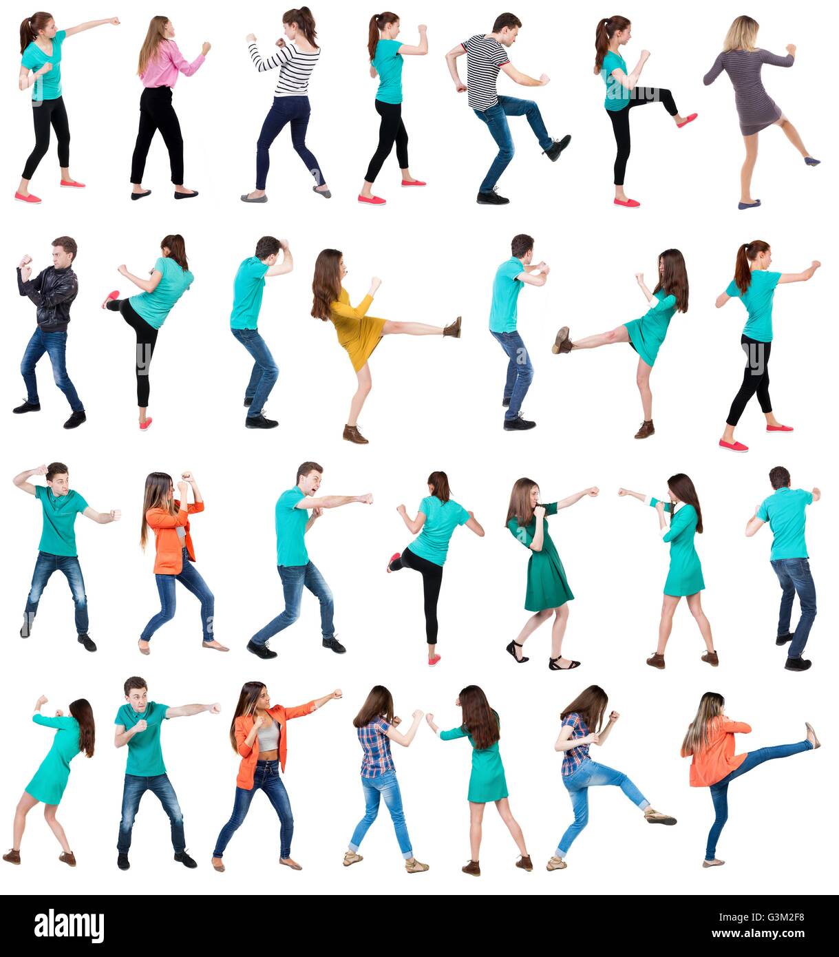 Collection " Back view people fight". Rear view people set. backside ...