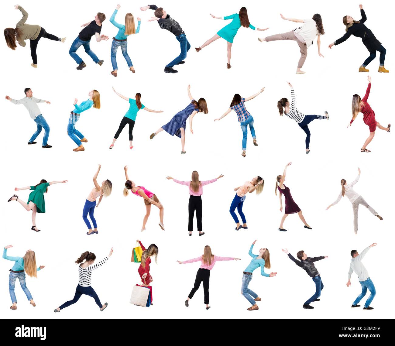 Collection " Back view people fall". Rear view people set. backside ...