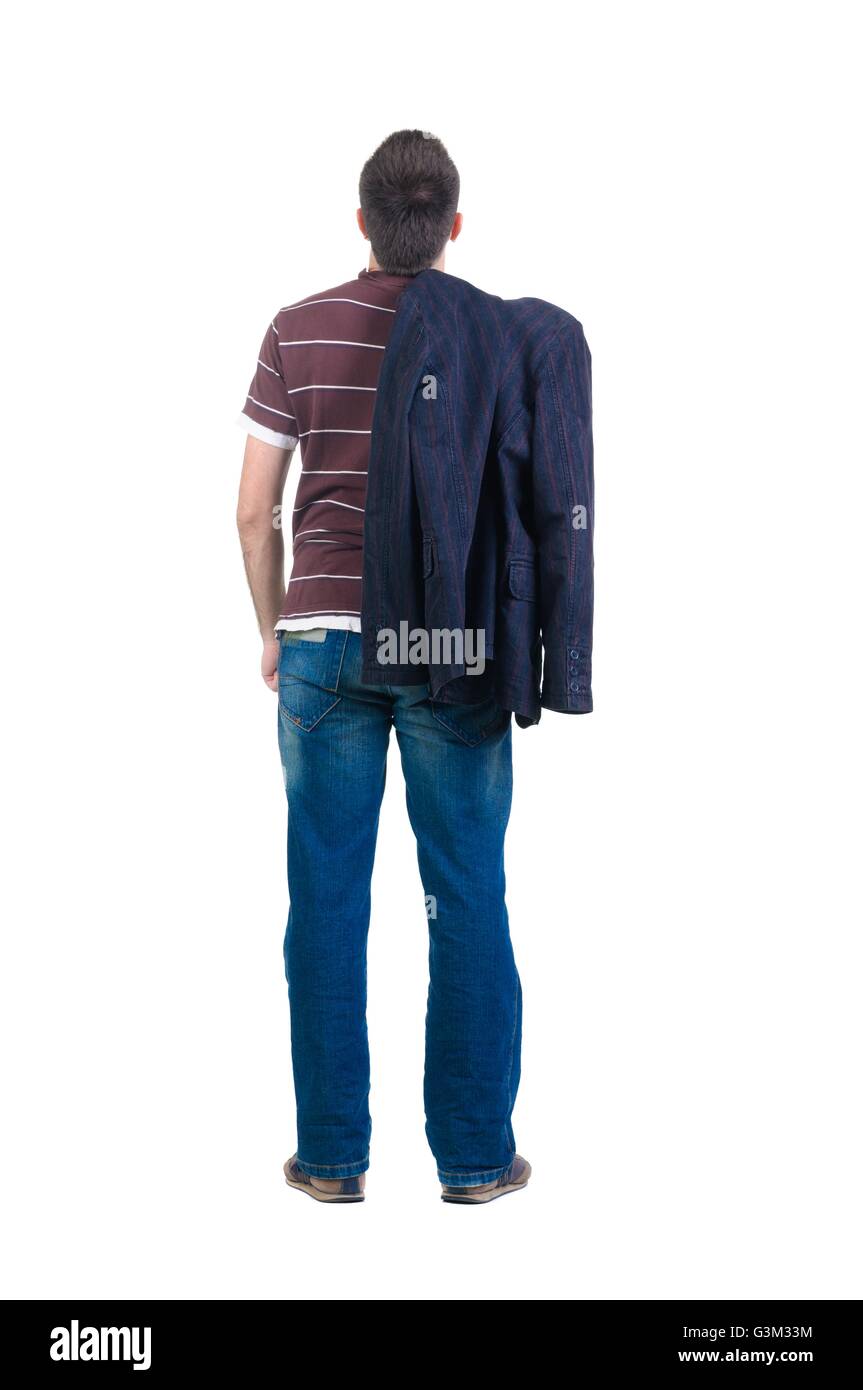 young man looks ahead. rear view. Isolated over white Stock Photo - Alamy