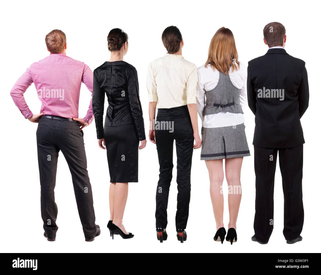 Back view of business team looks at wall. Teamwork business people ...