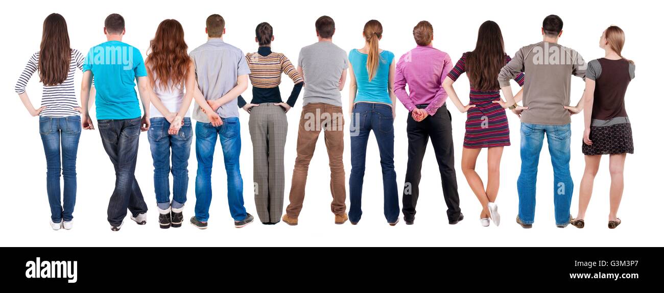 Back view group of people looking. Rear view team people collection ...