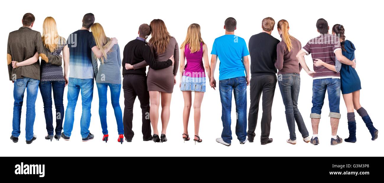 Back view group of couple. Rear view people pair collection. backside ...