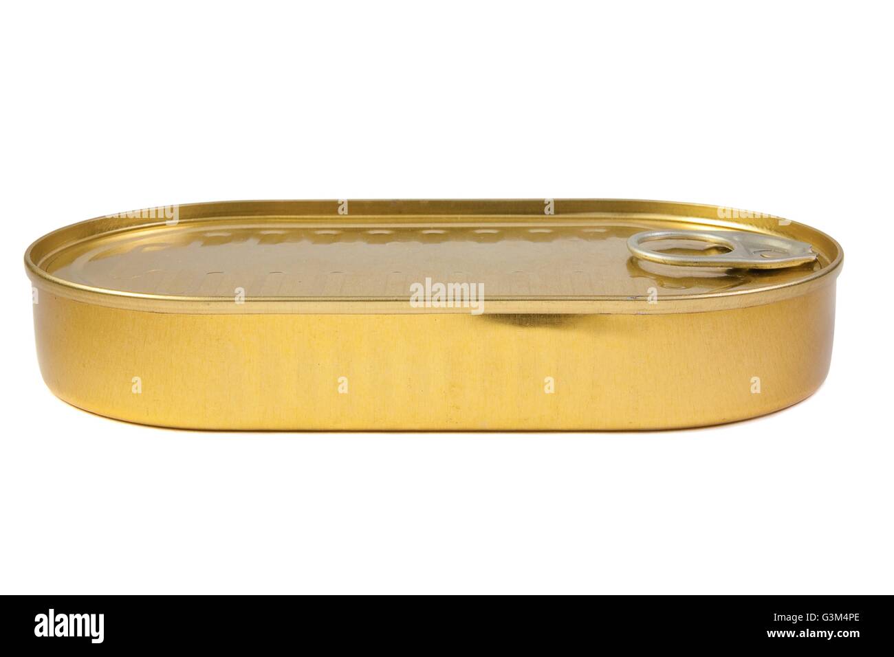closed gold metal tin isolated on white background Stock Photo - Alamy