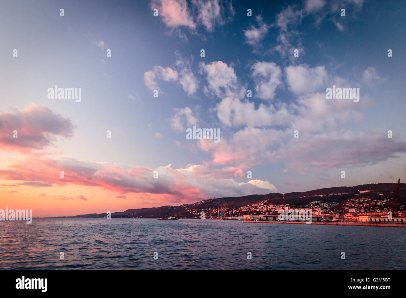 Winter evening in the port of Trieste, Italy Stock Photo - Alamy