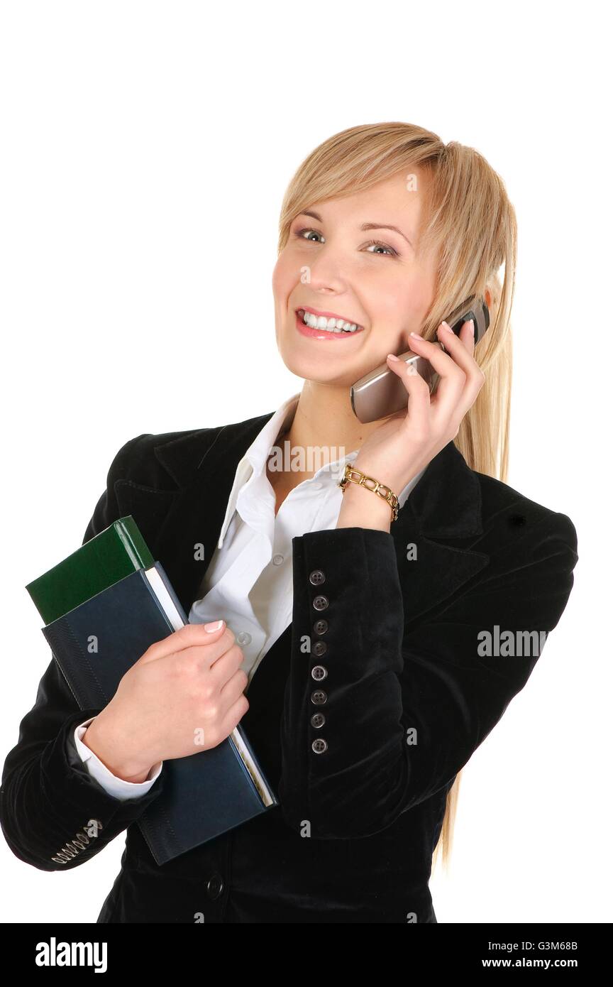 business woman calling by phone. Isolated over white Stock Photo - Alamy