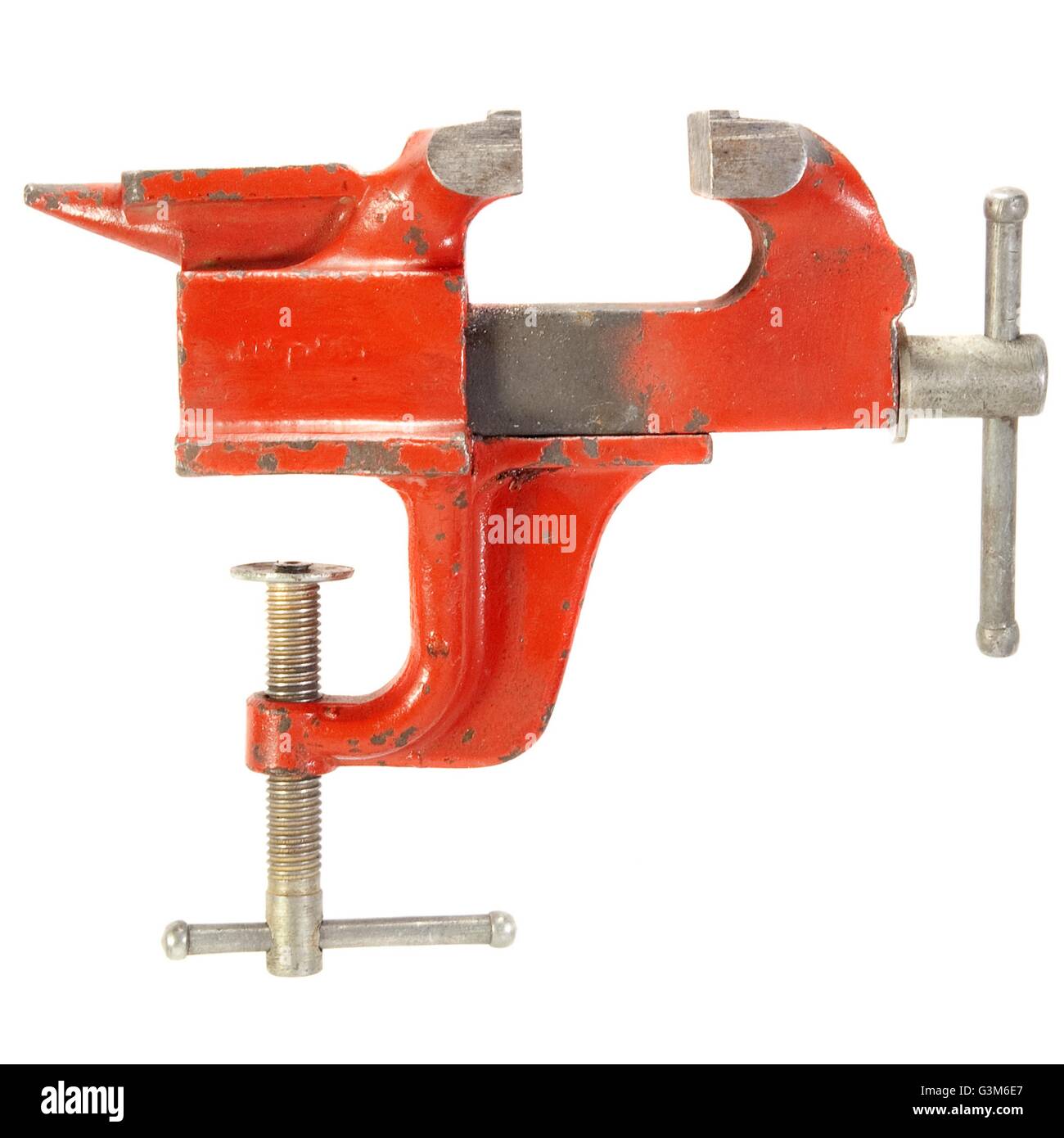 Old red vise . Isolated over white Stock Photo - Alamy