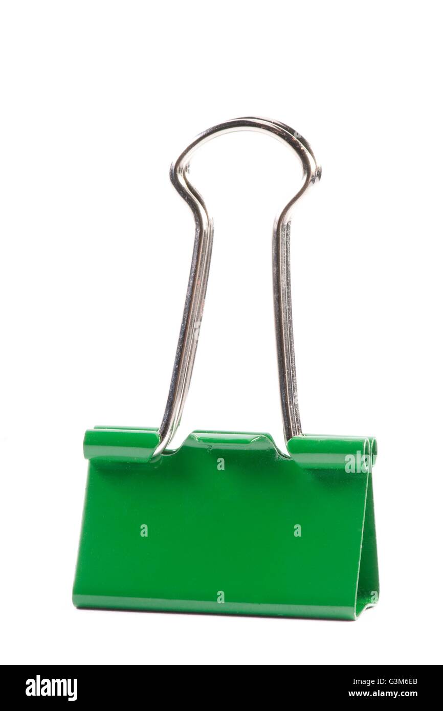 Green paper clip isolated on white background Stock Photo - Alamy
