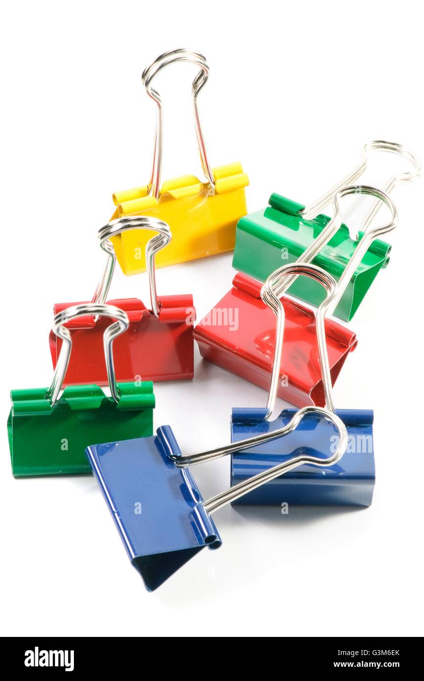 group of multicolor paper clips isolated on white background Stock ...
