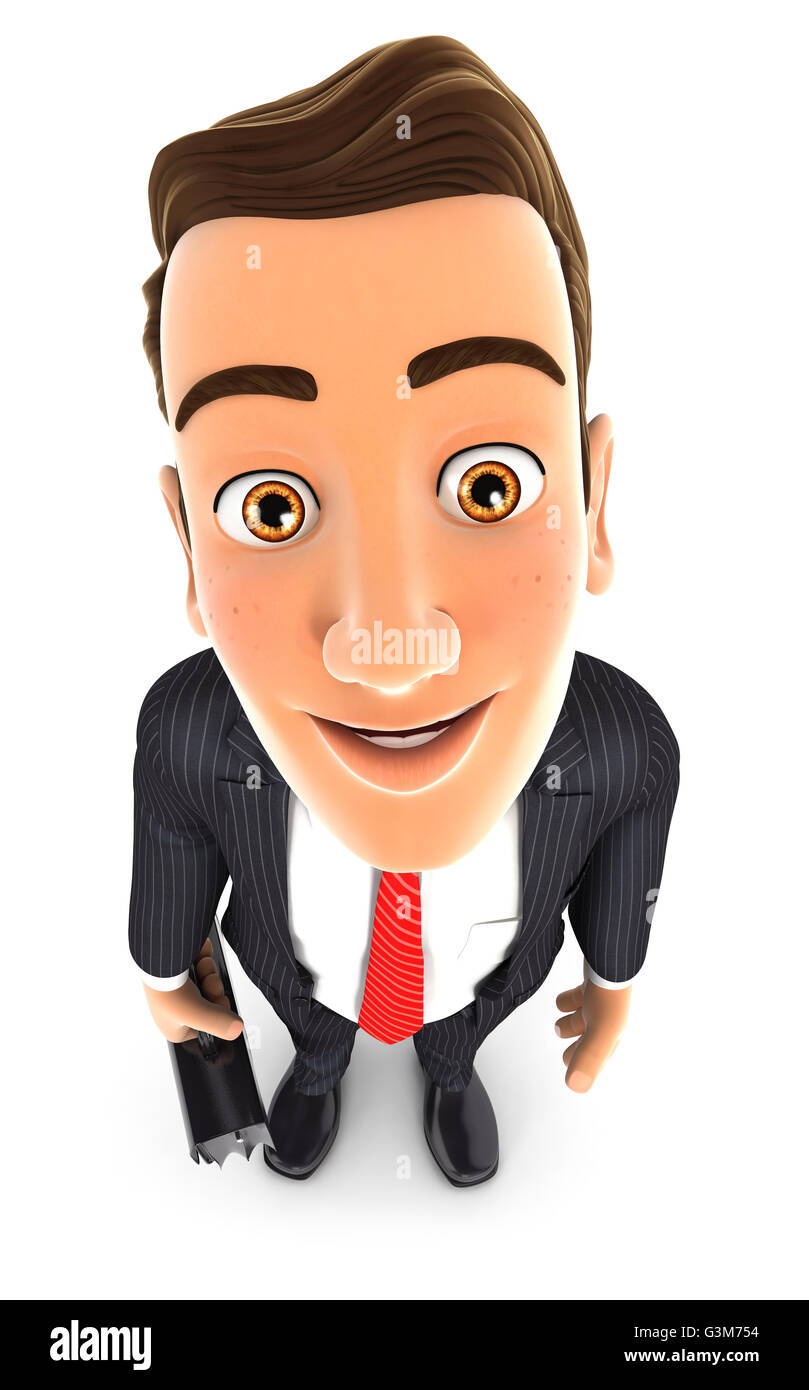 3d businessman standing and looking up at camera, illustration with ...