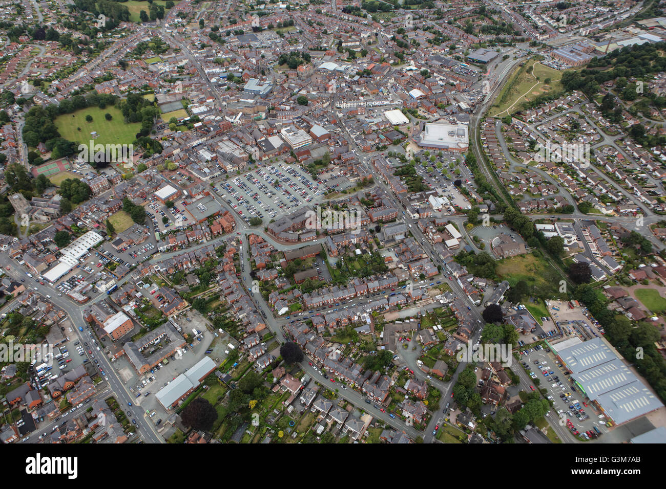 An aerial view of the Shropshire town of Oswestry Stock Photo - Alamy