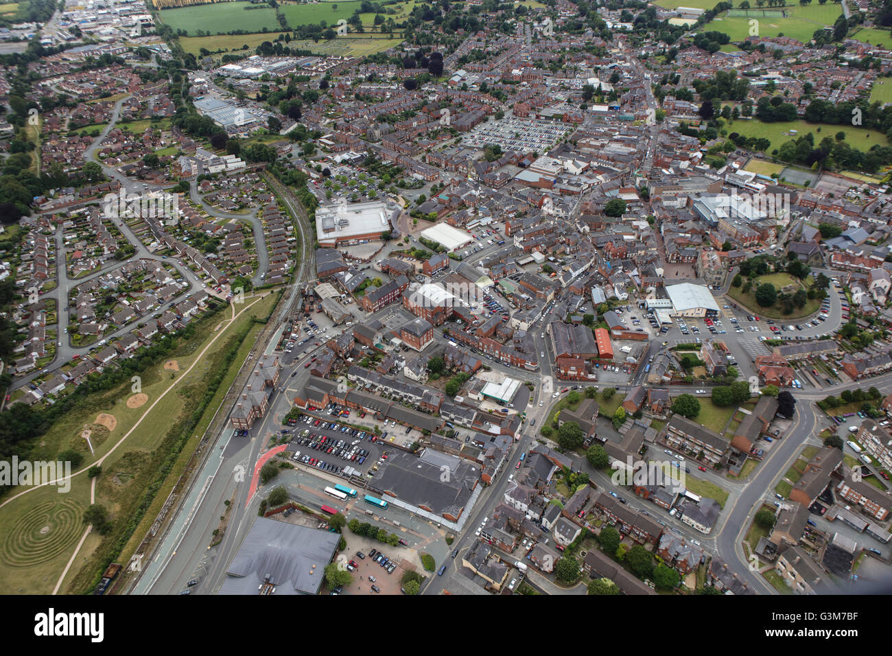 An aerial view of the Shropshire town of Oswestry Stock Photo - Alamy