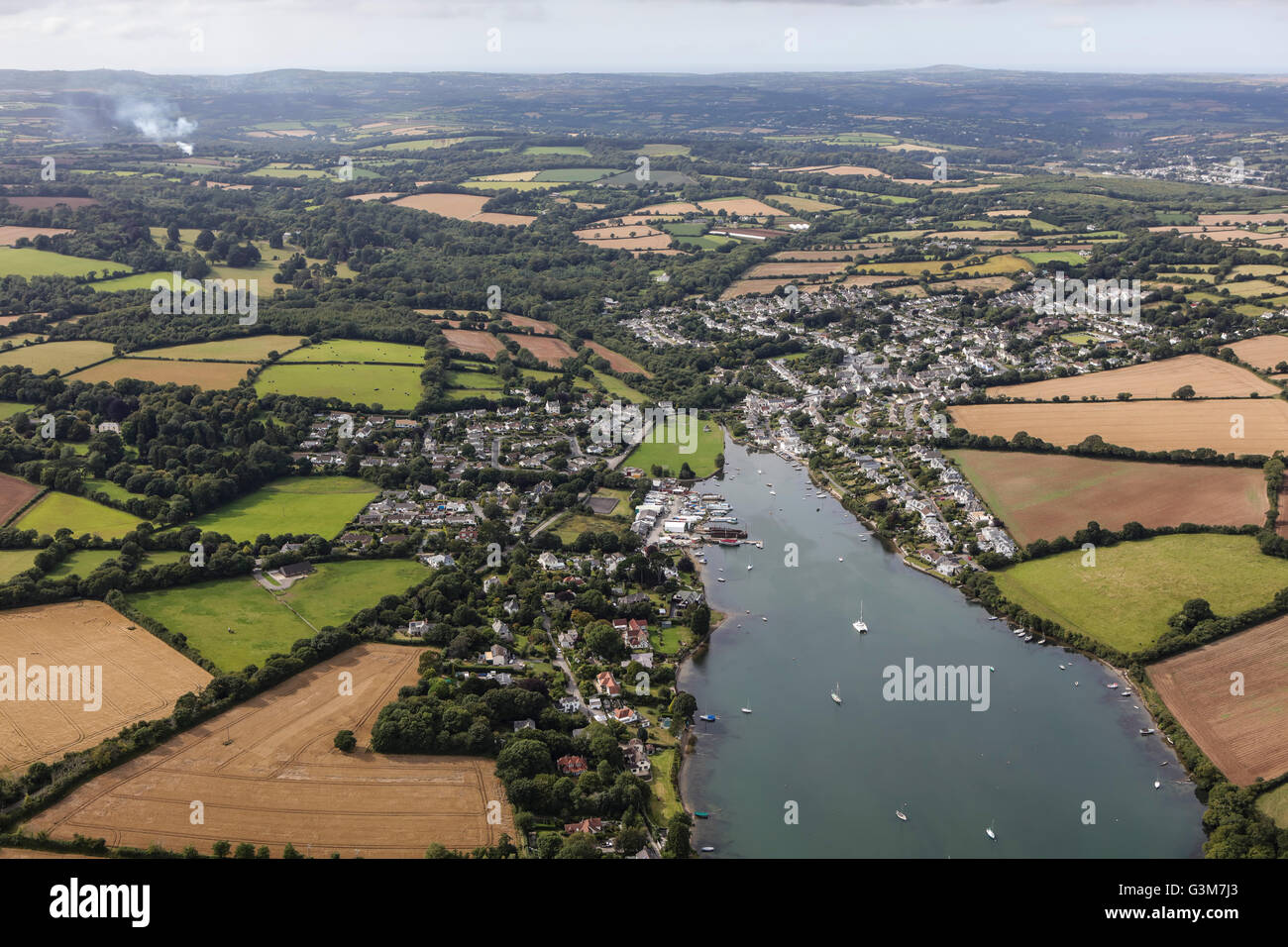 An aerial view of the Cornish village of Mylor Bridge, near Falmouth ...