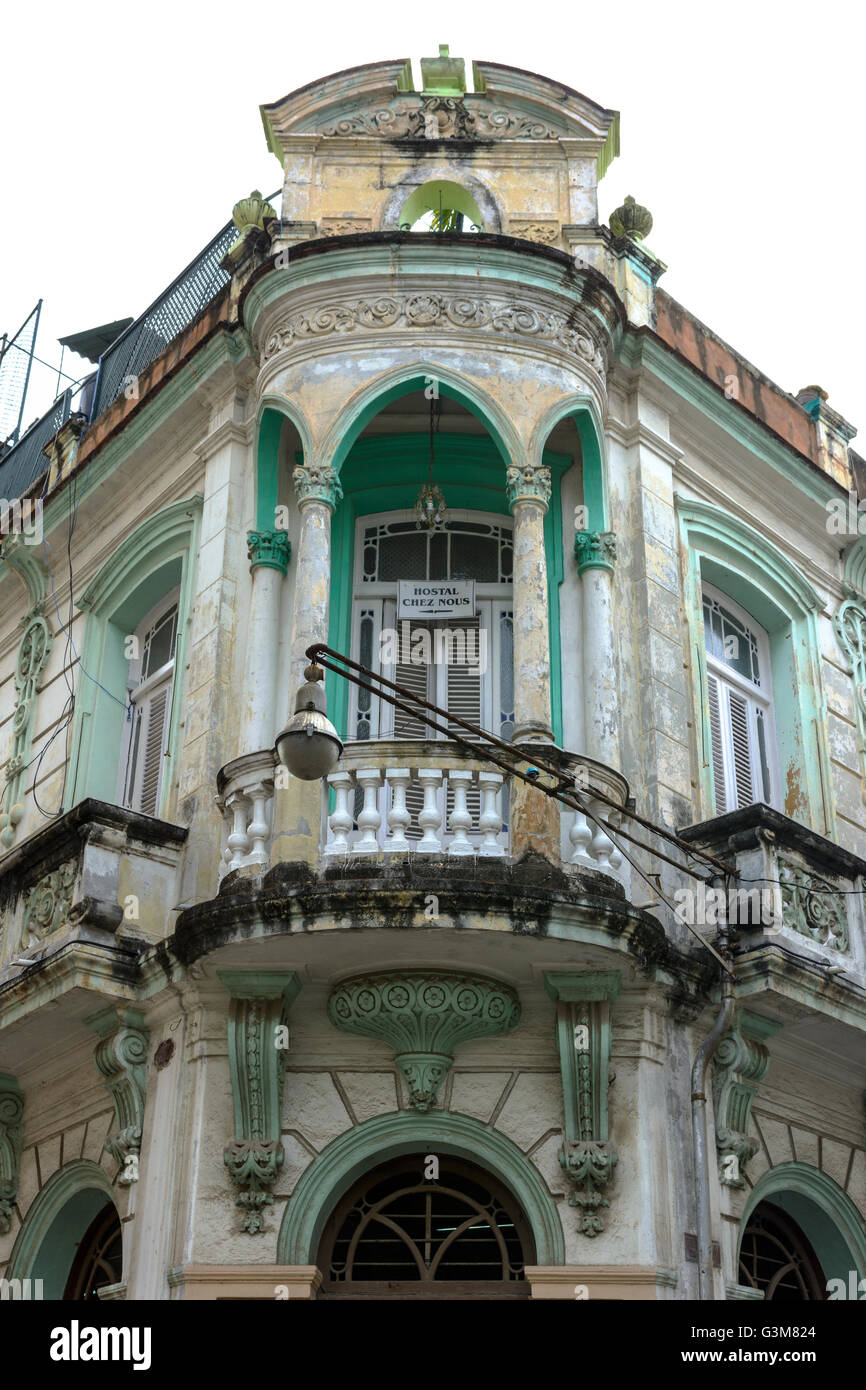 Traditional colonial architecture on a building facade in Havana, Cuba ...