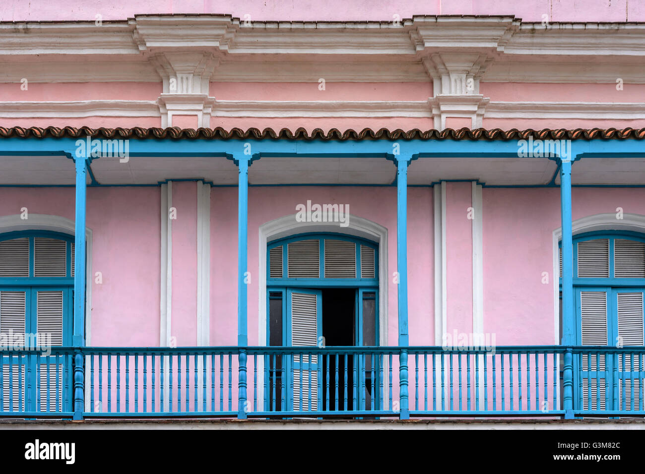 Traditional colonial architecture on a building facade in Havana, Cuba ...