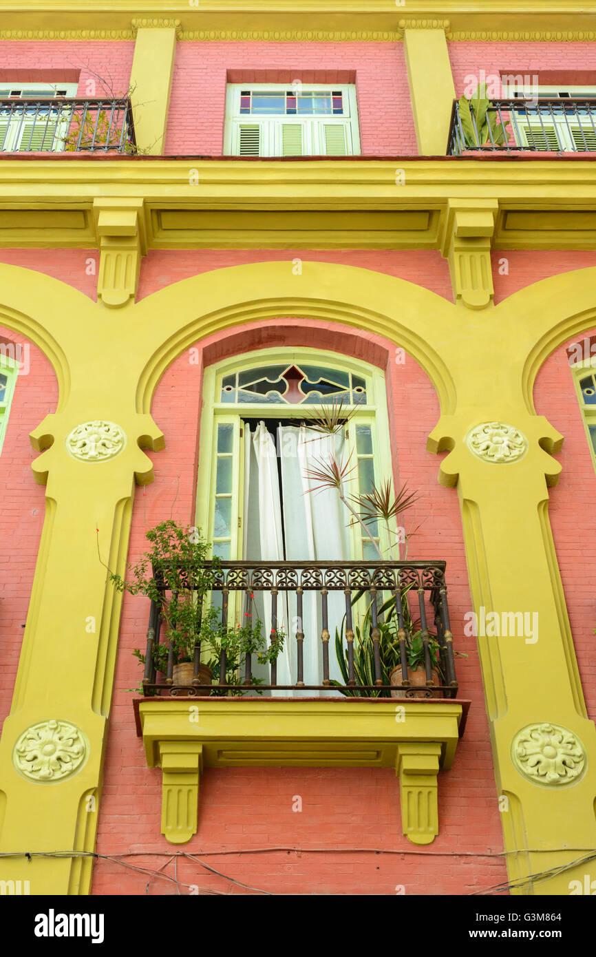 Traditional colonial architecture on a building facade in Havana, Cuba ...