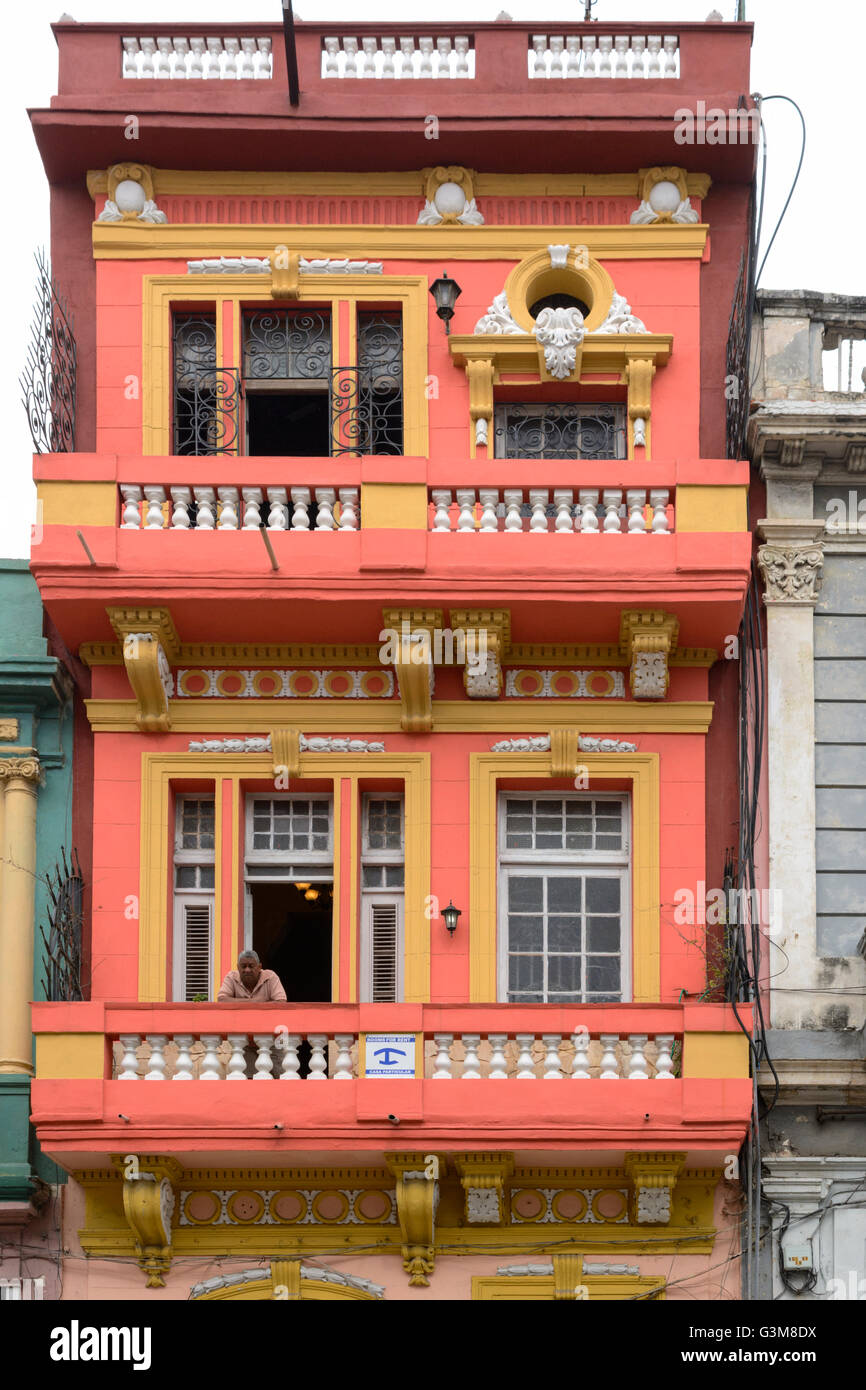 Traditional colonial architecture on a building facade in Havana, Cuba ...