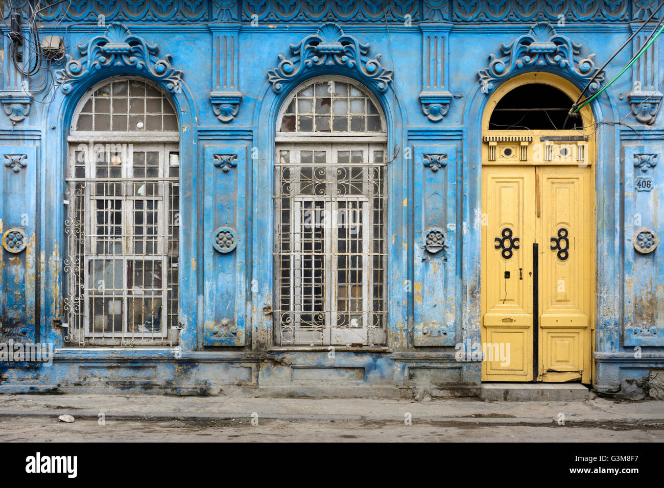 Traditional colonial architecture on a building facade in Havana, Cuba ...